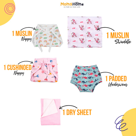 Baby Unisex Nappy Combo 1 Dry sheet, 1 Padded Underwear, 1 Muslin Napp ...