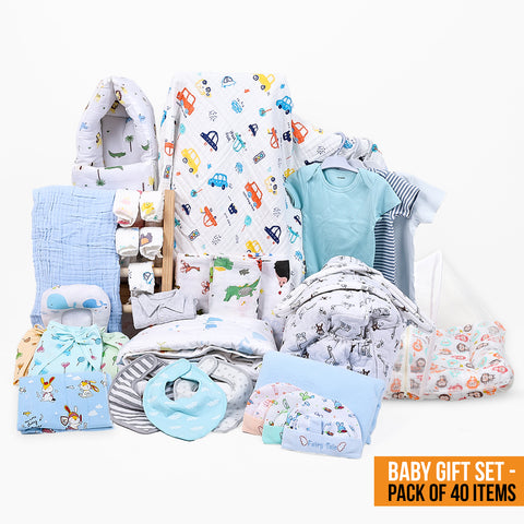 New Born Baby Essentials Gift Combo Box | 0-6 Months | 40 Items | Blue ...