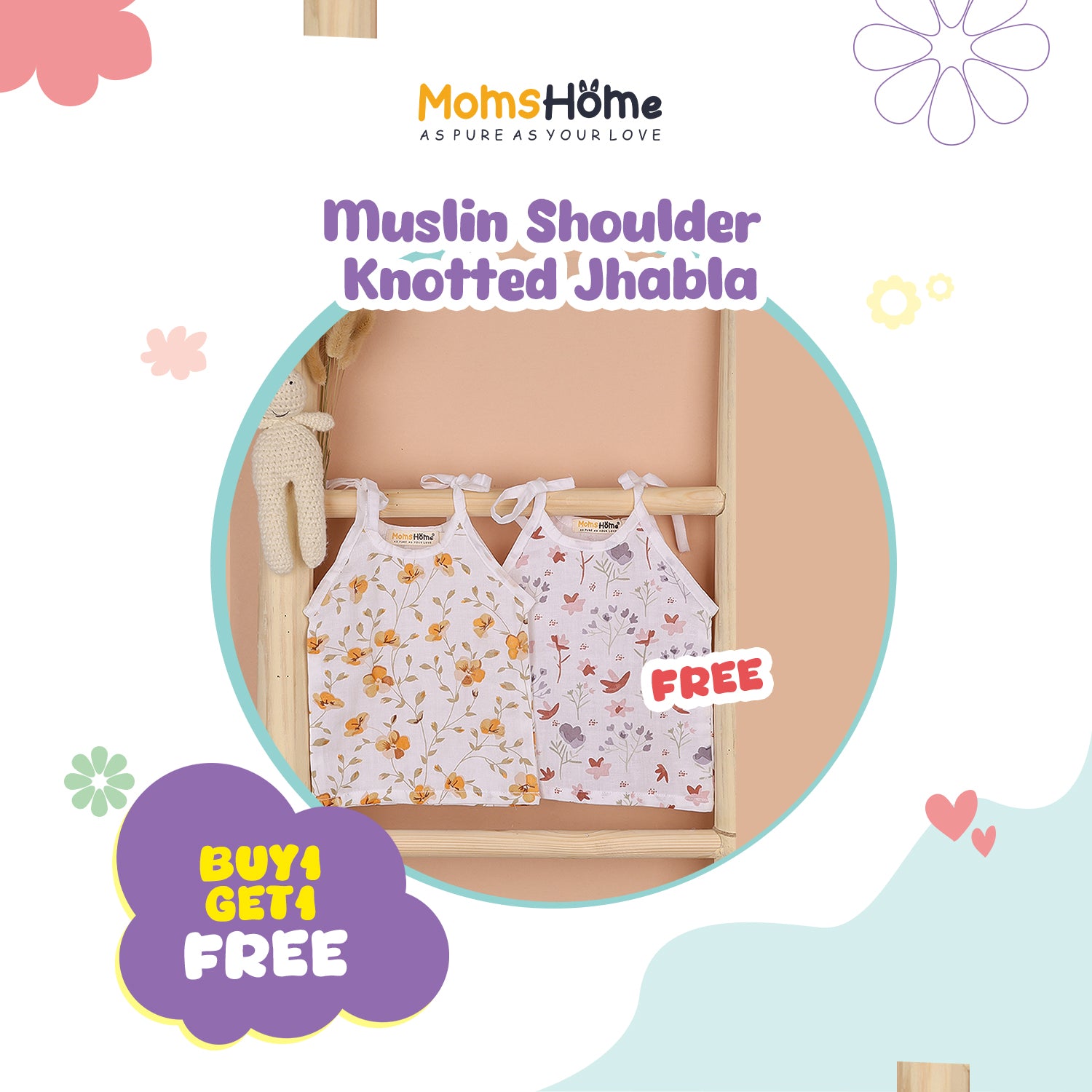 Baby Organic Cotton Knot type Jhabla | Buy 1 Get 1 Free – Moms Home